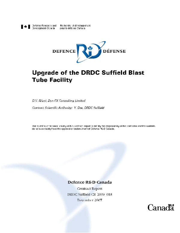 (PDF) Upgrade of the DRDC Suffield Blast Tube Facility