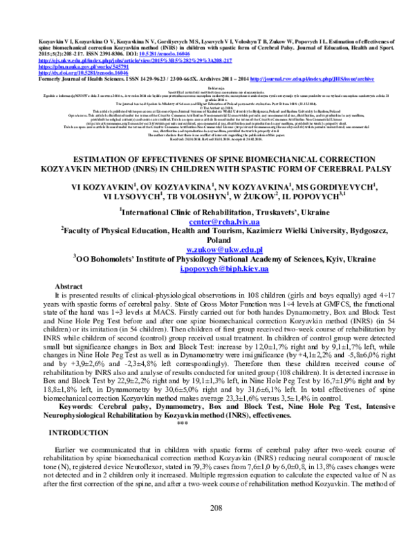 (PDF) Estimation of effectivenes of spine biomechanical correction ...