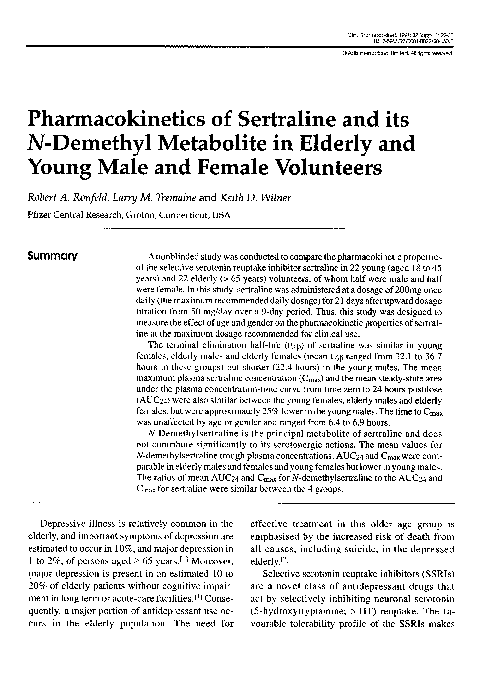 (PDF) Pharmacokinetics of Sertraline and its N-Demethyl Metabolite in ...