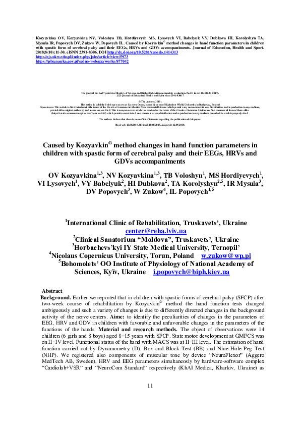 (PDF) Caused By Kozyavkin© Method Changes In Hand Function Parameters ...