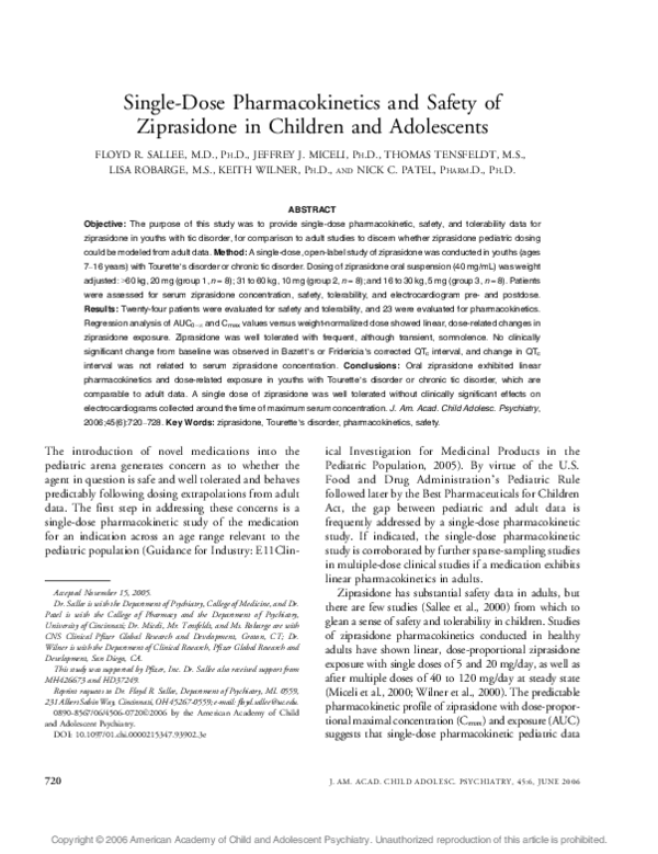 (PDF) Single-Dose Pharmacokinetics and Safety of Ziprasidone in ...