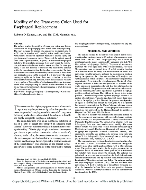 (PDF) Motility of the Transverse Colon Used for Esophageal Replacement