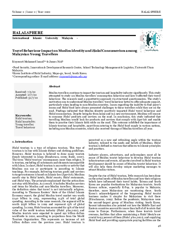 (PDF) Travel Behaviour Impact on Muslim Identity and Halal Consumerism among Malaysian Young ...