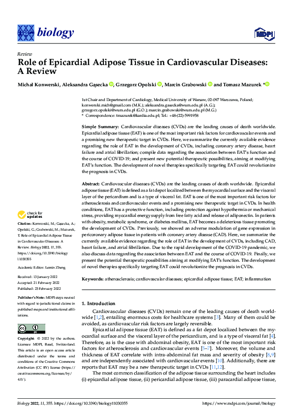 (PDF) Role of Epicardial Adipose Tissue in Cardiovascular Diseases: A Review