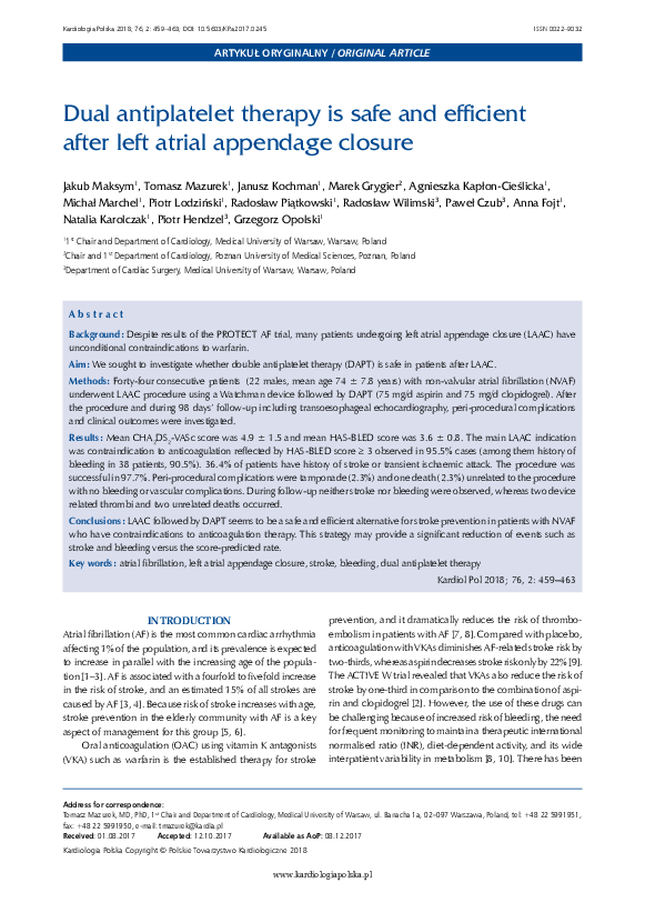 (PDF) Dual antiplatelet therapy is safe and efficient after left atrial ...