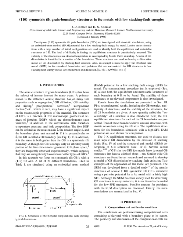 (PDF) 〈110〉 Symmetric Tilt Grain-Boundary Structures in FCC Metals with Low Stacking-Fault Energies