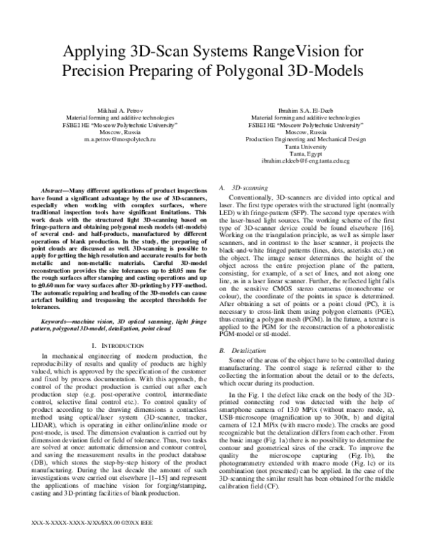 (PDF) Applying 3D-Scan Systems RangeVision for Precision Preparing of Polygonal 3D-Models
