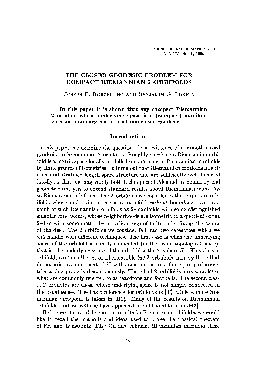 Pdf The Closed Geodesic Problem For Compact Riemannian 2 Orbifolds Joseph Borzellino 
