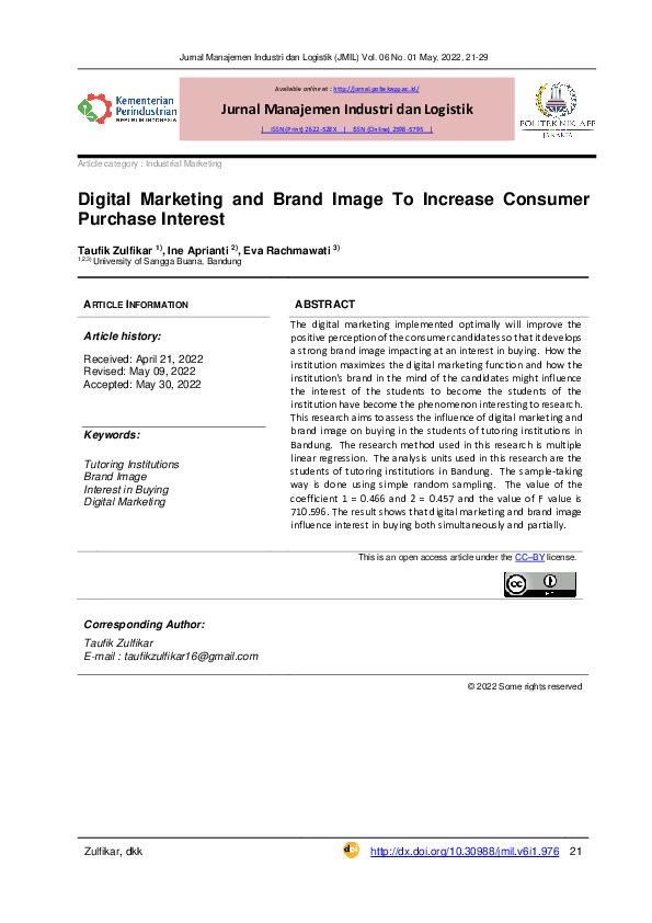 (PDF) Digital Marketing and Brand Image To Increase Consumer Purchase ...