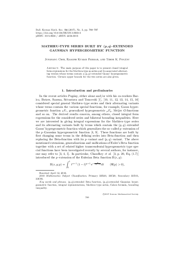 Pdf Mathieu Type Series Built By P Q Extended Gaussian