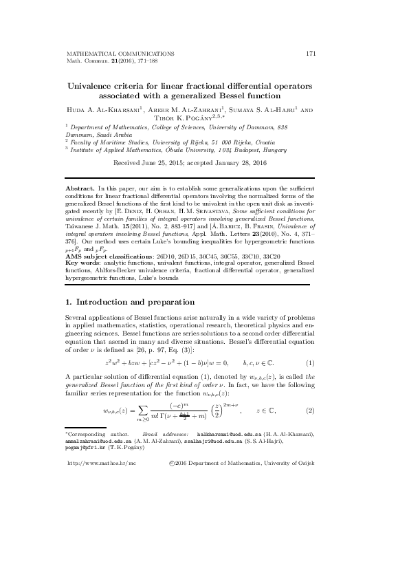 Pdf Univalence Criteria For Linear Fractional Differential Operators Associated With A