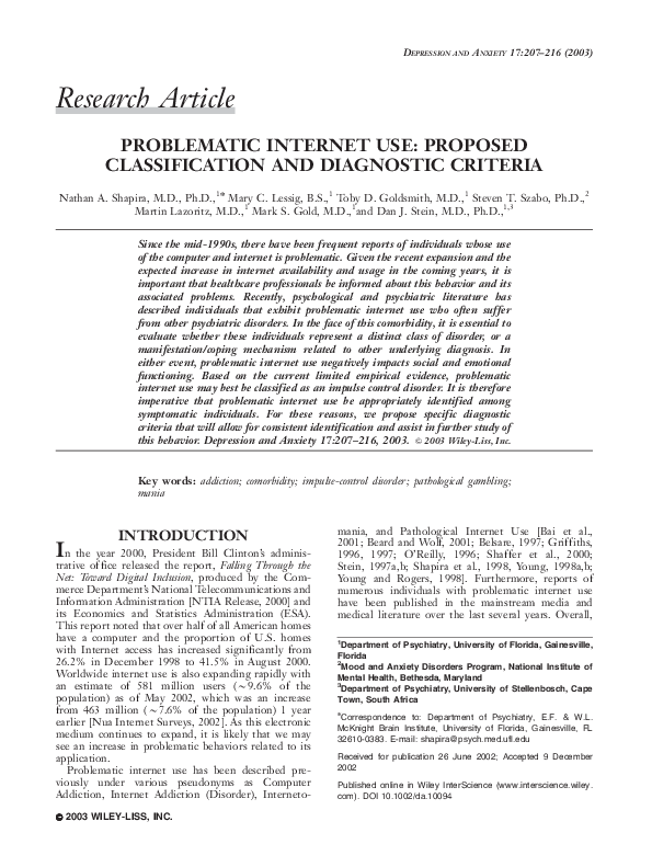 (PDF) Problematic internet use: Proposed classification and diagnostic ...
