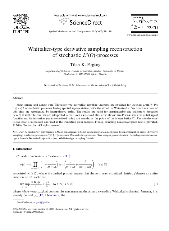 (PDF) Whittaker-type derivative sampling reconstruction of stochastic ...