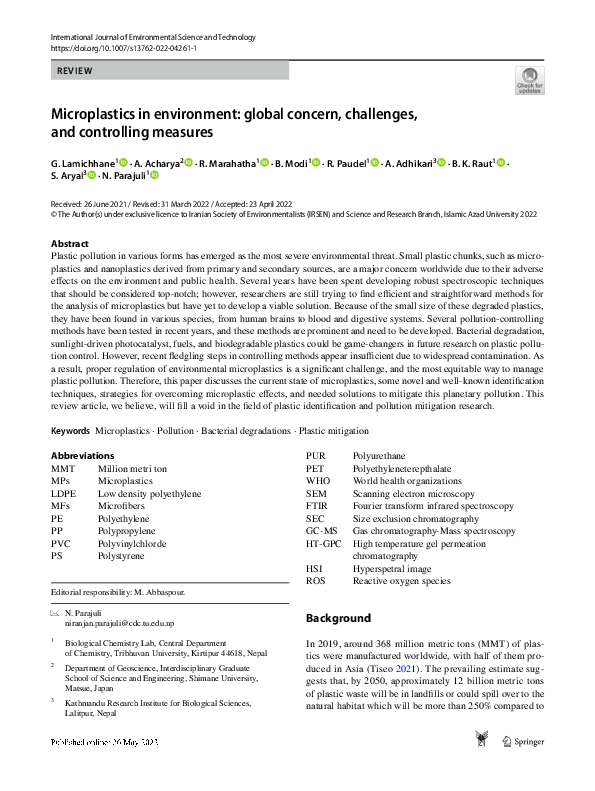 (PDF) Microplastics in environment: global concern, challenges, and ...