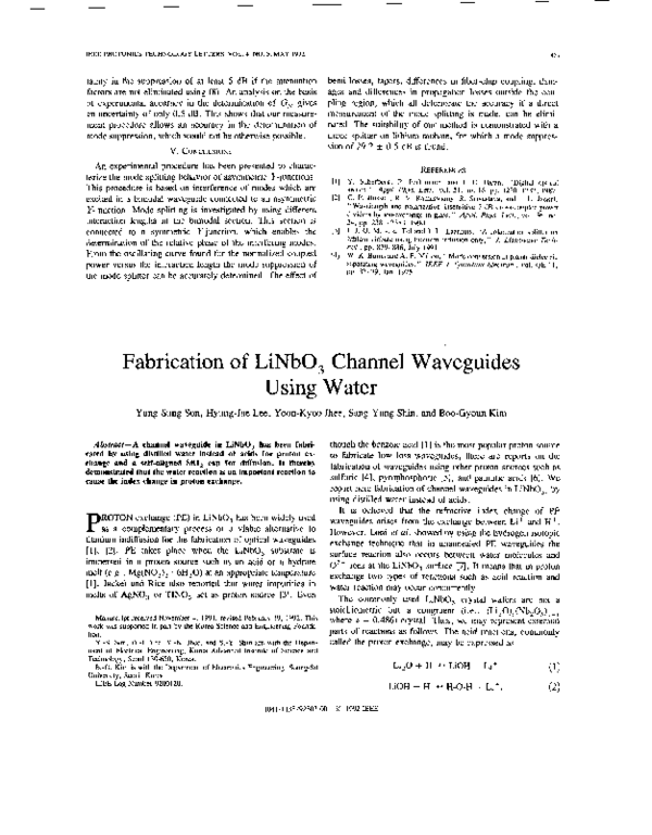 (PDF) Fabrication of LiNbO/sub 3/ channel waveguides using water