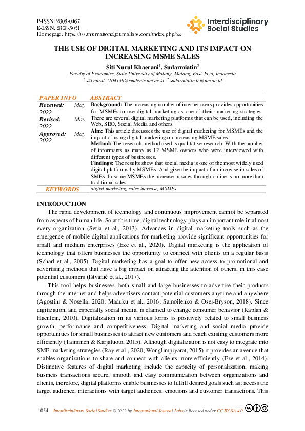 (PDF) The Use of Digital Marketing and Its Impact on Increasing Msme Sales