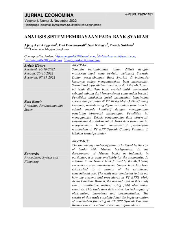 (PDF) Analisis Sistem Pembiayaan Pada Bank Syariah