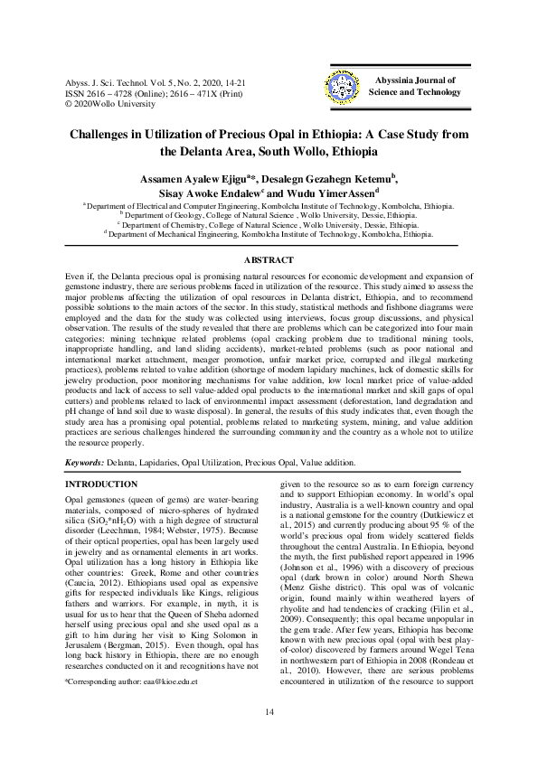 (PDF) Challenges in Utilization of Precious Opal in Ethiopia: A Case ...