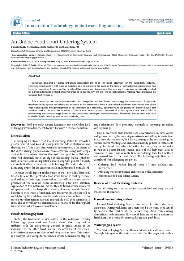 (PDF) An Online Food Court Ordering System