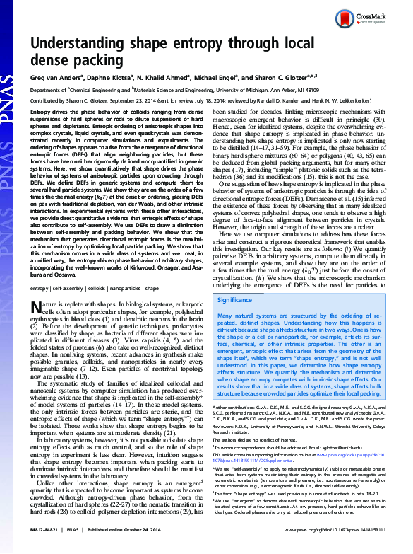 (PDF) Understanding shape entropy through local dense packing