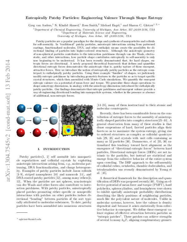 (PDF) Entropically Patchy Particles