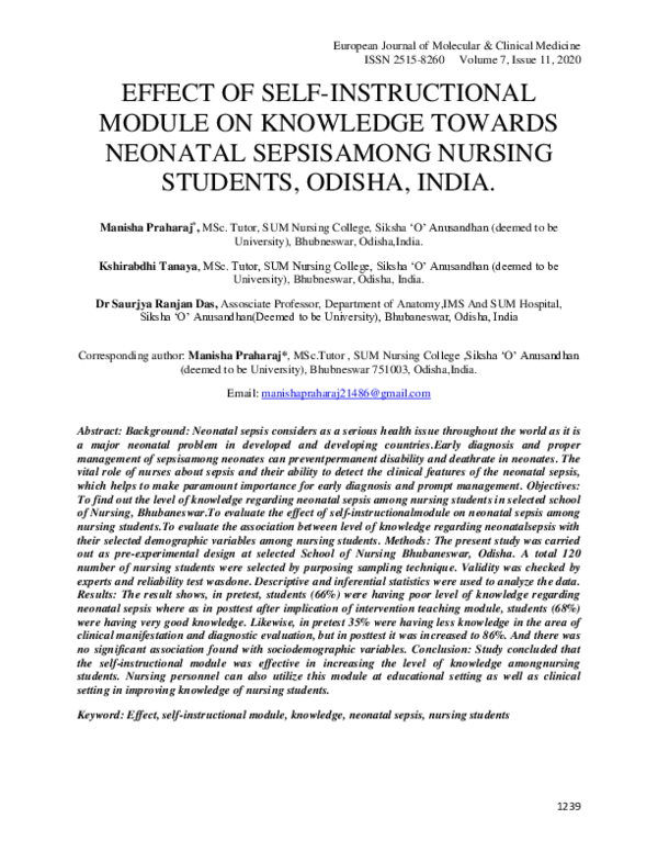 (PDF) Effect of Self-Instructional Module on Knowledge Towards Neonatal ...