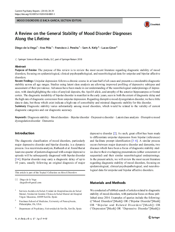 (PDF) A Review on the General Stability of Mood Disorder Diagnoses ...