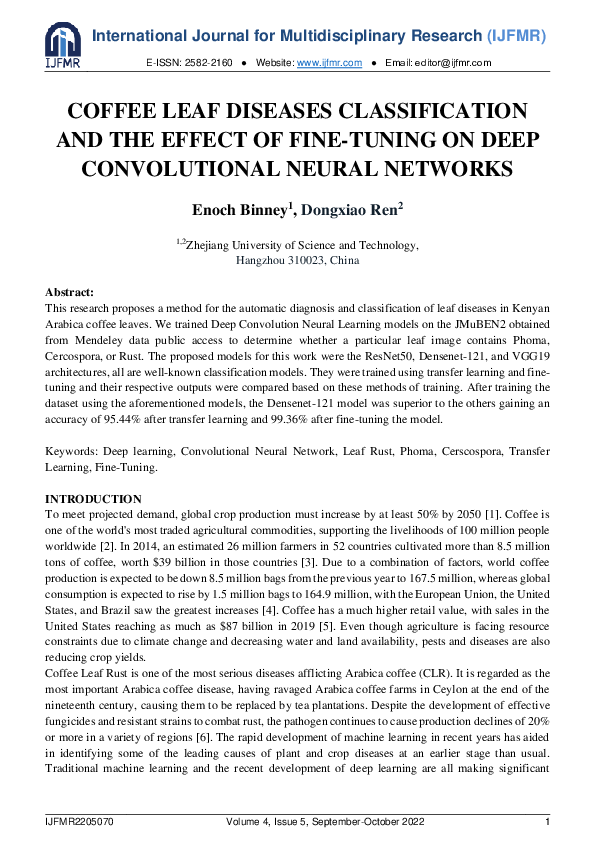 (PDF) Coffee Leaf Diseases Classification and the Effect of Fine-tuning on Deep Convolutional ...