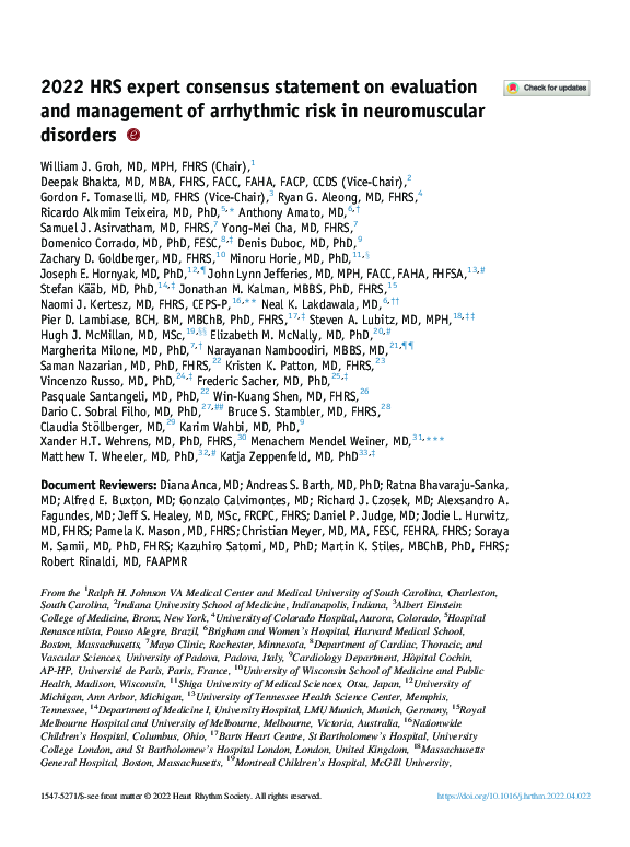 (PDF) 2022 HRS expert consensus statement on evaluation and management of arrhythmic risk in ...