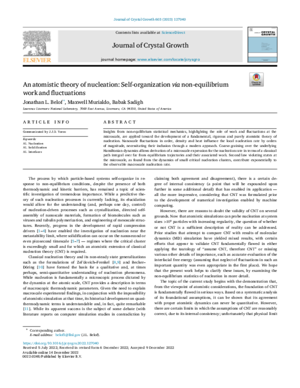 Pdf An Atomistic Theory Of Nucleation Self Organization Via Non