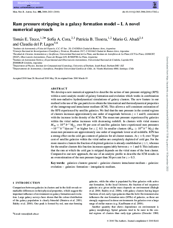 (PDF) Ram pressure stripping in a galaxy formation model - I. A novel ...