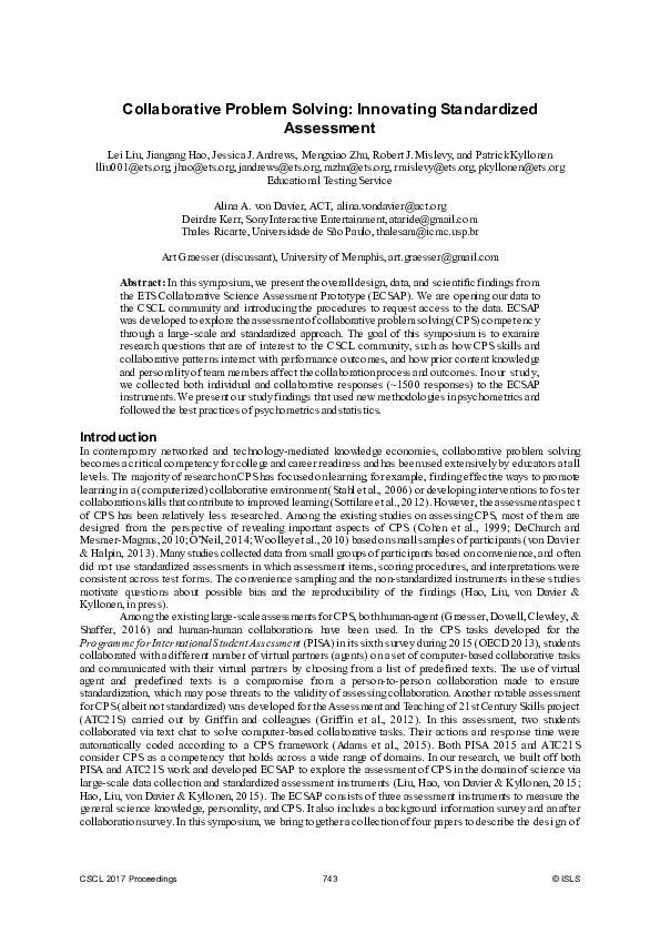 (PDF) Collaborative Problem Solving: Innovating Standardized Assessment