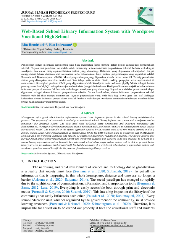 (PDF) Web-Based School Library Information System with Wordpress Vocational High School