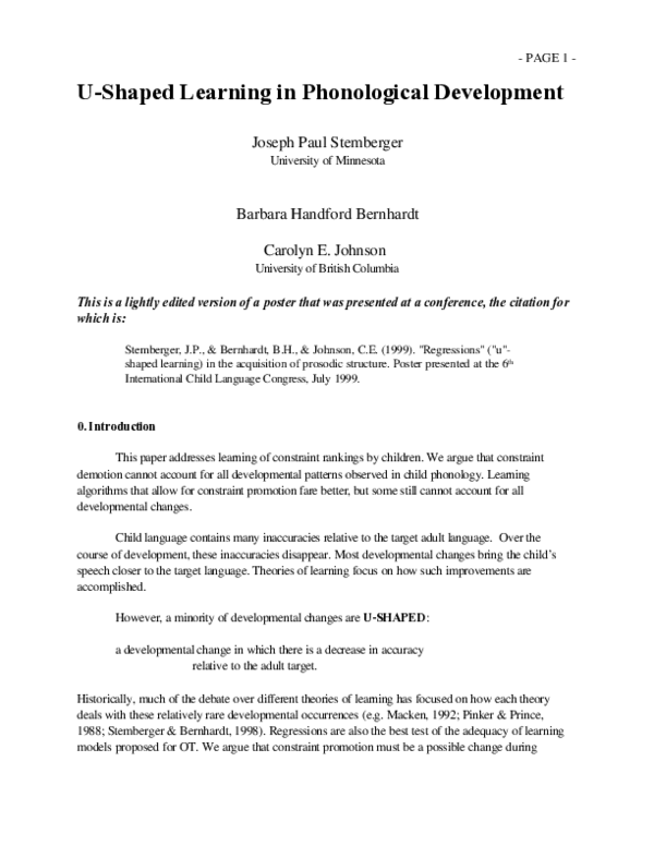 (PDF) U-shaped learning in phonological development