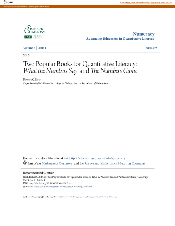 (PDF) Two Popular Books for Quantitative Literacy: \u3cem\u3eWhat the ...