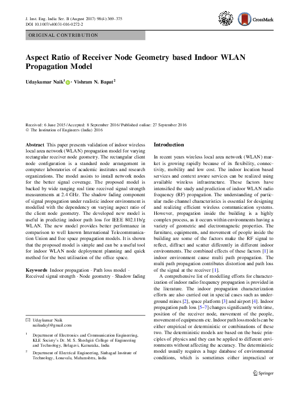 (PDF) Aspect Ratio of Receiver Node Geometry based Indoor WLAN ...