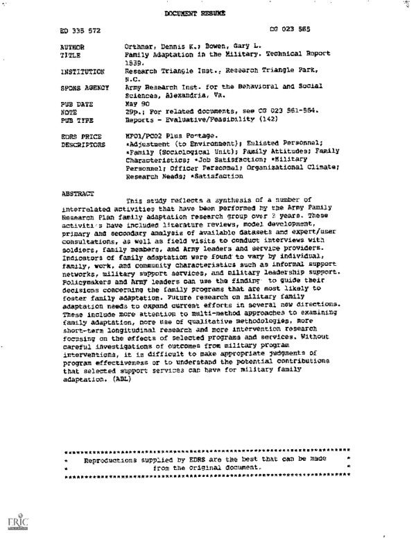 (PDF) Family Adaptation in the Military. Technical Report 1559