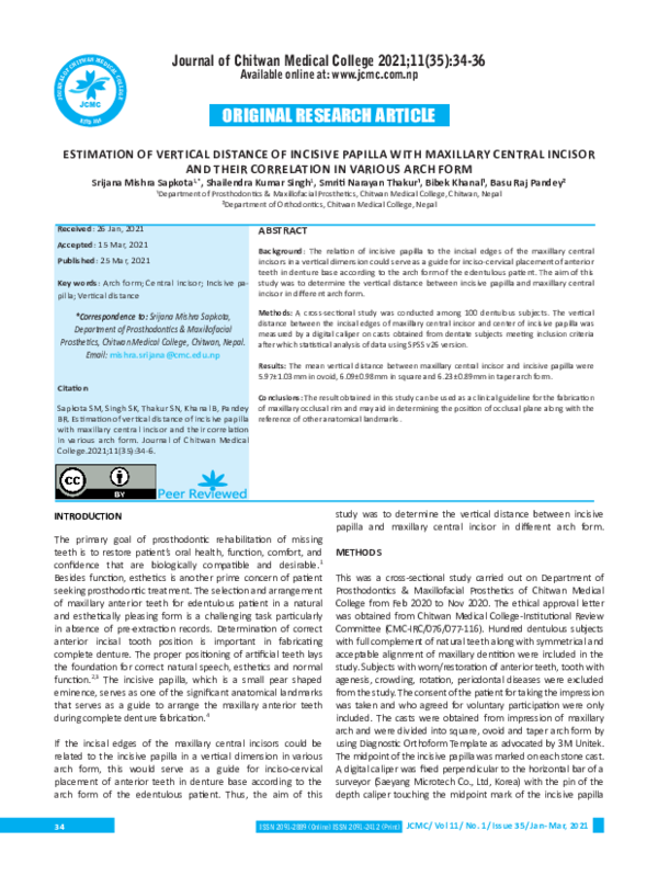 (PDF) Estimation of Vertical Distance of Incisive Papilla with ...