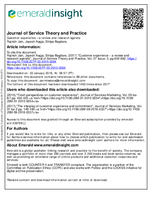 (PDF) Customer experience – a review and research agenda