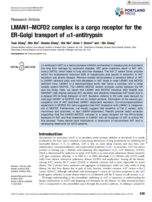 (PDF) LMAN1–MCFD2 complex is a cargo receptor for the ER-Golgi ...