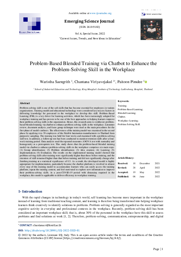 (PDF) Problem-Based Blended Training via Chatbot to Enhance the Problem-Solving Skill in the ...