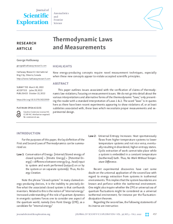 (PDF) Thermodynamic Laws and Measurements