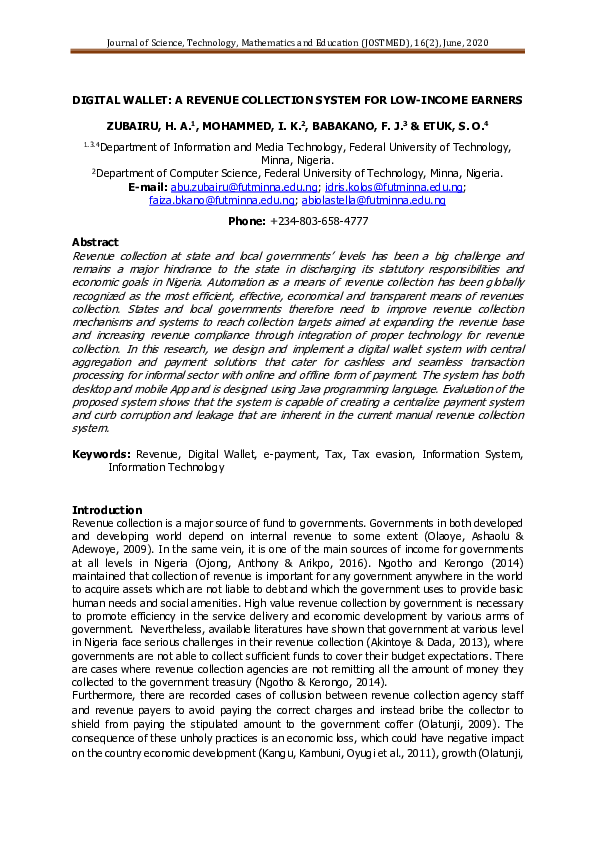 (PDF) Digital Wallet: A Revenue Collection System for Low-Income Earners