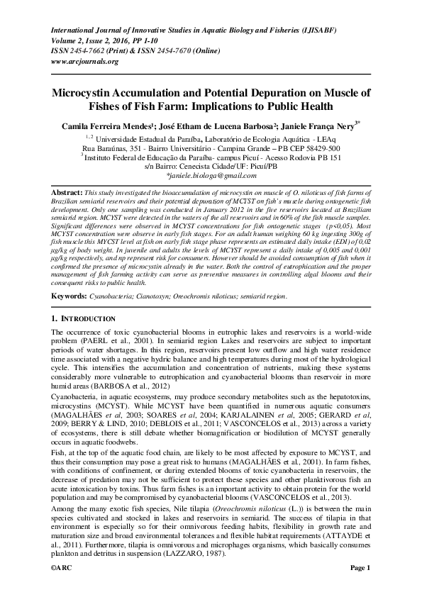 (PDF) Microcystin Accumulation and Potential Depuration on Muscle of ...