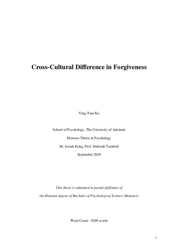 (PDF) Cross-Cultural Difference in Forgiveness