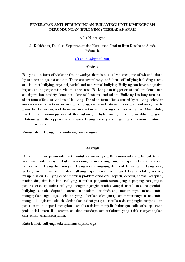 (DOC) Makalah PENERAPAN ANTI-PERUNDUNGAN (BULLYING) UNTUK MENCEGAH PER UNDUNGAN (BULLYING ...