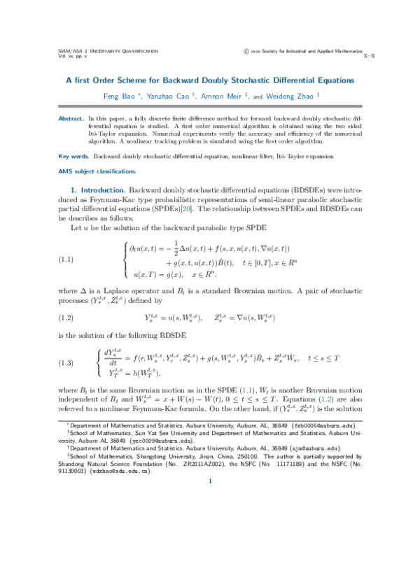 Pdf A First Order Scheme For Backward Doubly Stochastic Differential