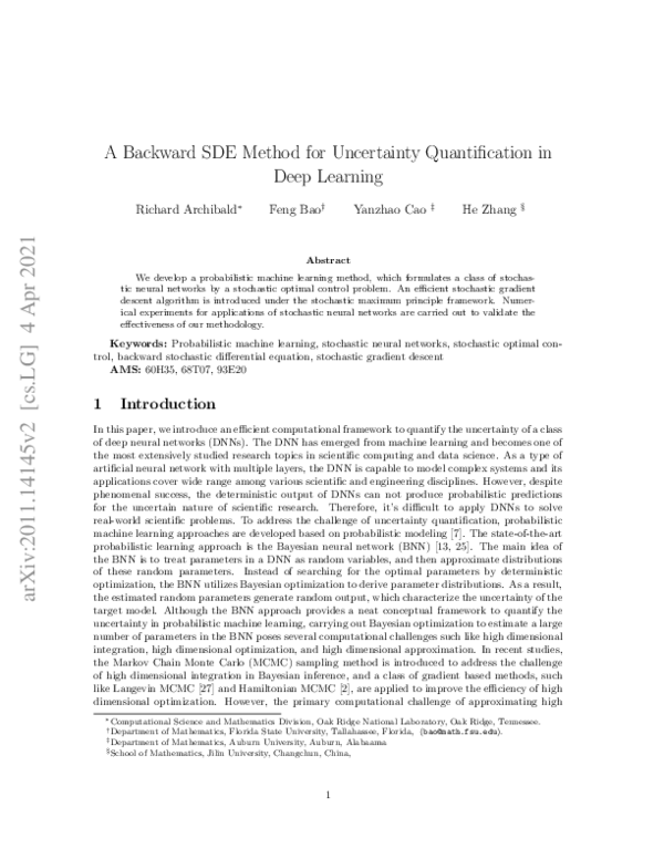 (PDF) A backward SDE method for uncertainty quantification in deep learning