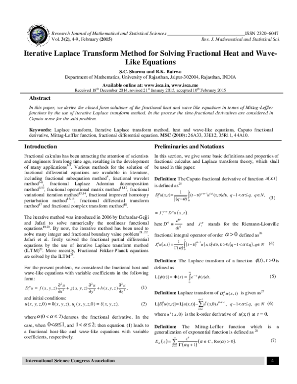 Pdf Iterative Laplace Transform For Fractional Heat And Wave Equations