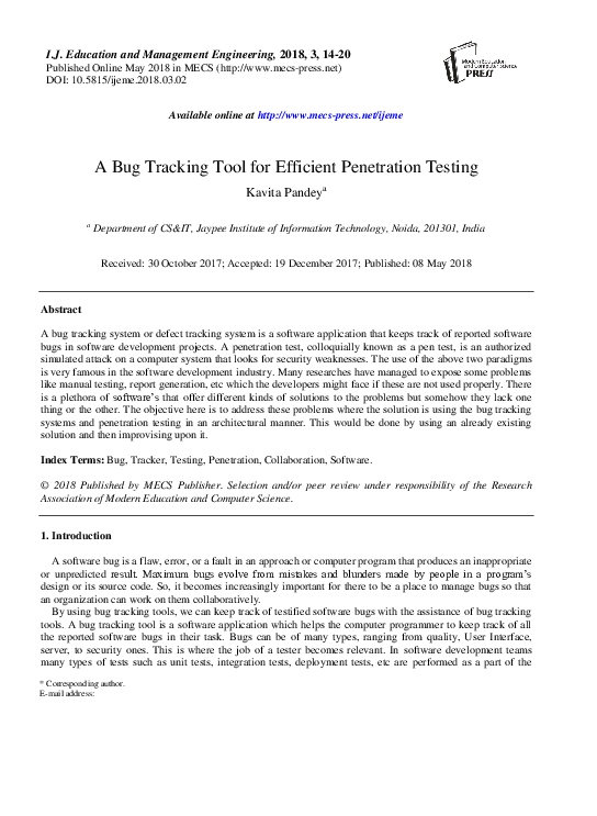 (PDF) A Bug Tracking Tool for Efficient Penetration Testing